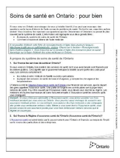 Soins de Santé en Ontario: Pour bien – Publications Ontario