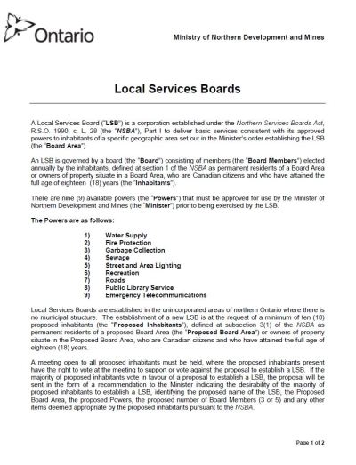 Local Services Boards – Publications Ontario