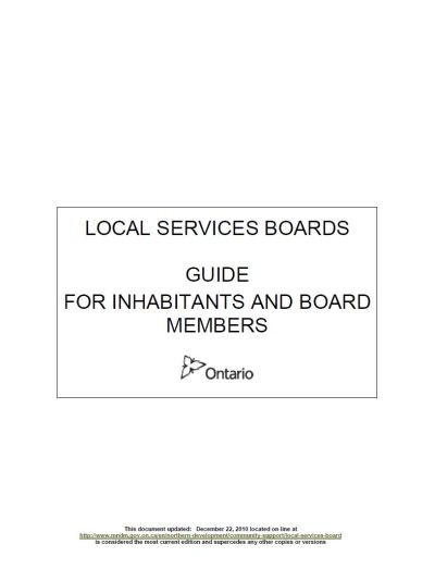 Local Services Boards Guide for Inhabita – Publications Ontario