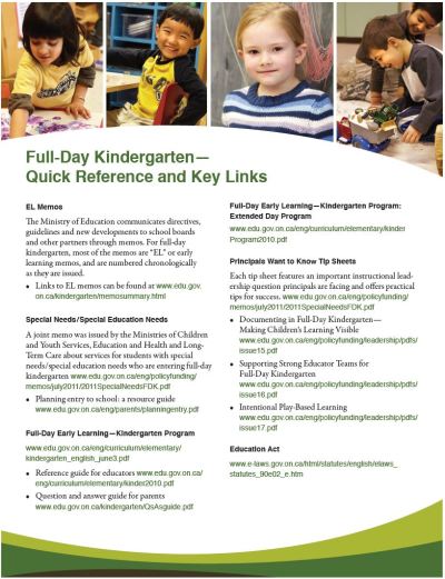 Full-Day Kindergarten- Quick Reference a – Publications Ontario