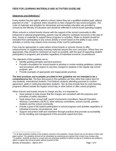 Fees for Learning Materials and Activiti – Publications Ontario