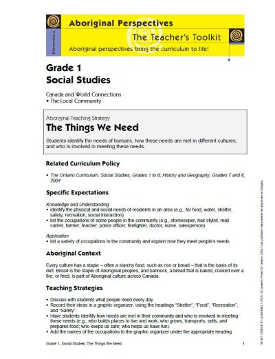 Grade 1 Social Studies – Publications Ontario