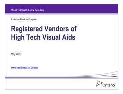 Registered Vendors For: Visual Aids (Hig – Publications Ontario