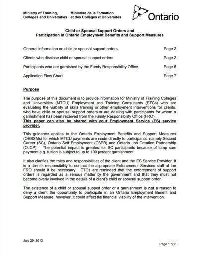 Child or Spousal Support Orders and Part – Publications Ontario