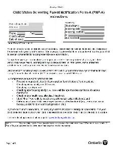 Child Vision Screening Parent Notification Form-A (PNF-A) Instructions ...