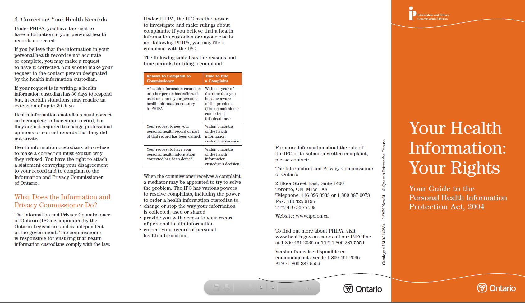 Your Health Information: Your Rights - Y – Publications Ontario