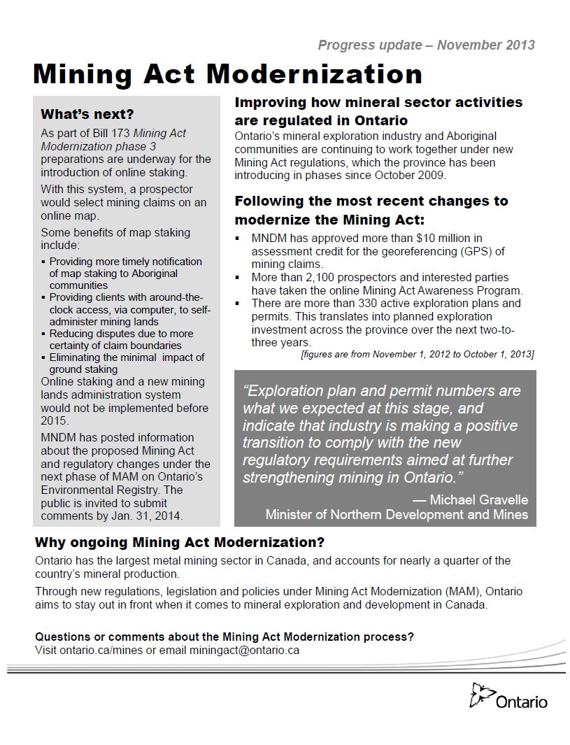 Mining Act Modernization – Publications Ontario