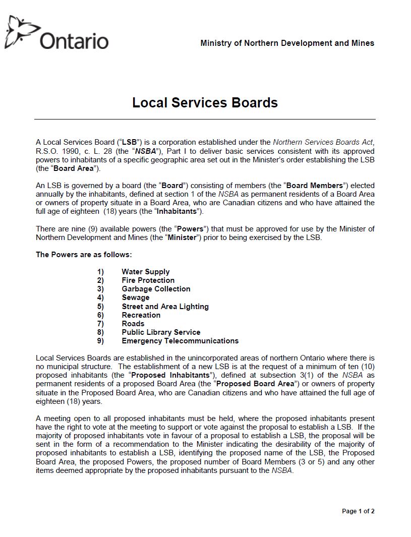 Local Services Boards – Publications Ontario