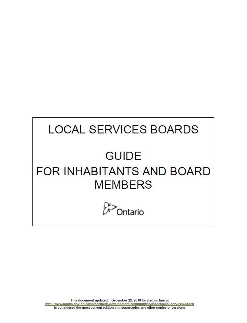 Local Services Boards Guide for Inhabita – Publications Ontario
