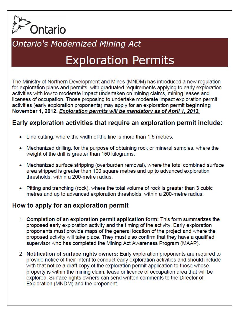 Ontario's Modernized Mining Act Explorat – Publications Ontario