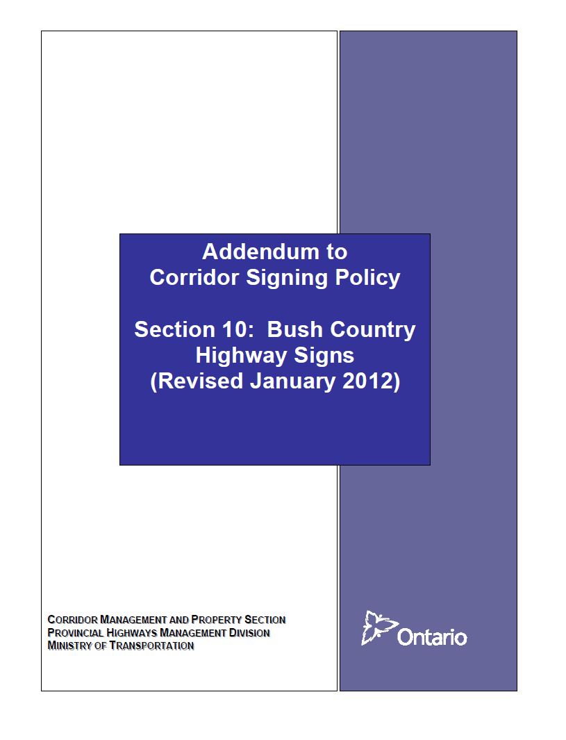 Addendum to Corridor Signing Policy Sect – Publications Ontario