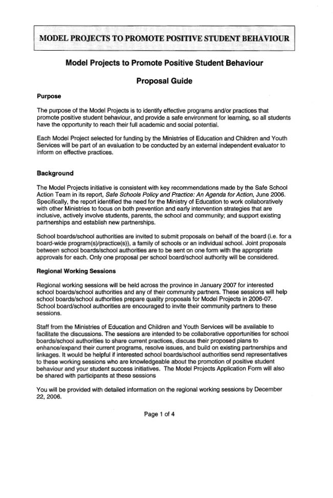 Model Projects to Promote Positive Stude – Publications Ontario