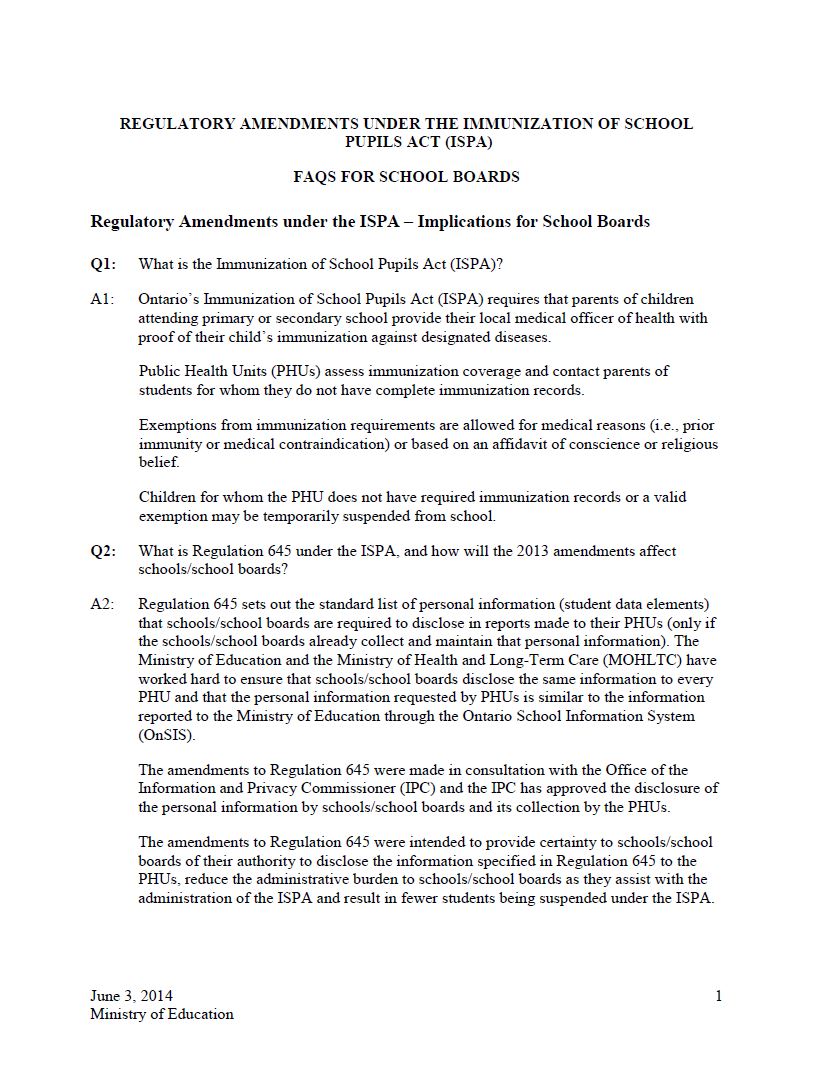 Regulatory amendments under the immuniza – Publications Ontario
