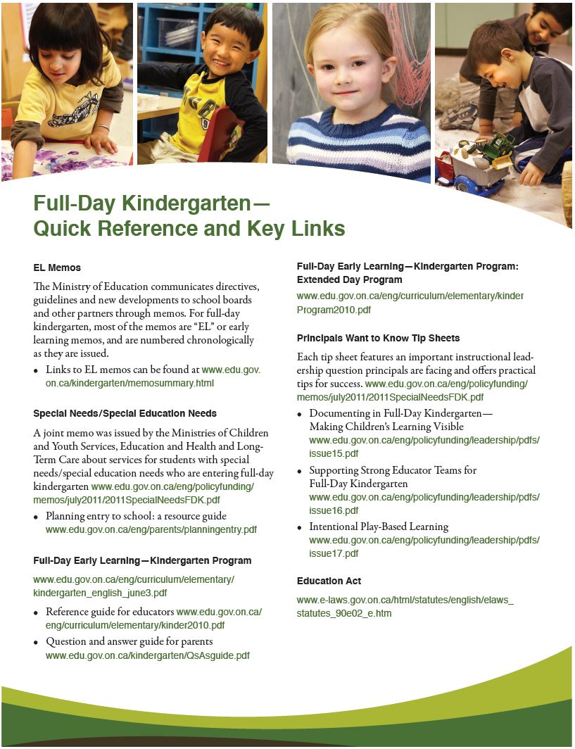 Full-Day Kindergarten- Quick Reference a – Publications Ontario