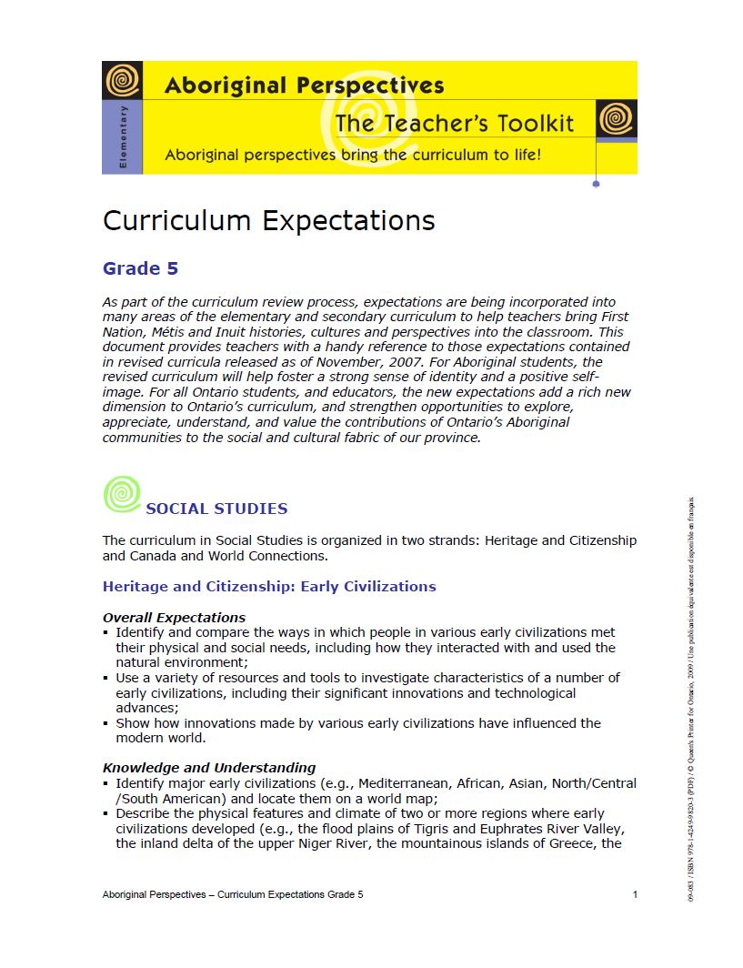 Curriculum Expectations Grade 5 – Publications Ontario