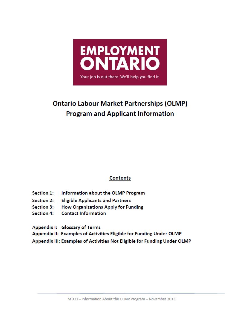 Ontario Labour Market Partnerships (OLMP – Publications Ontario