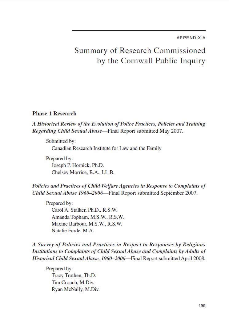 Report of the Cornwall Inquiry: Appendix – Publications Ontario