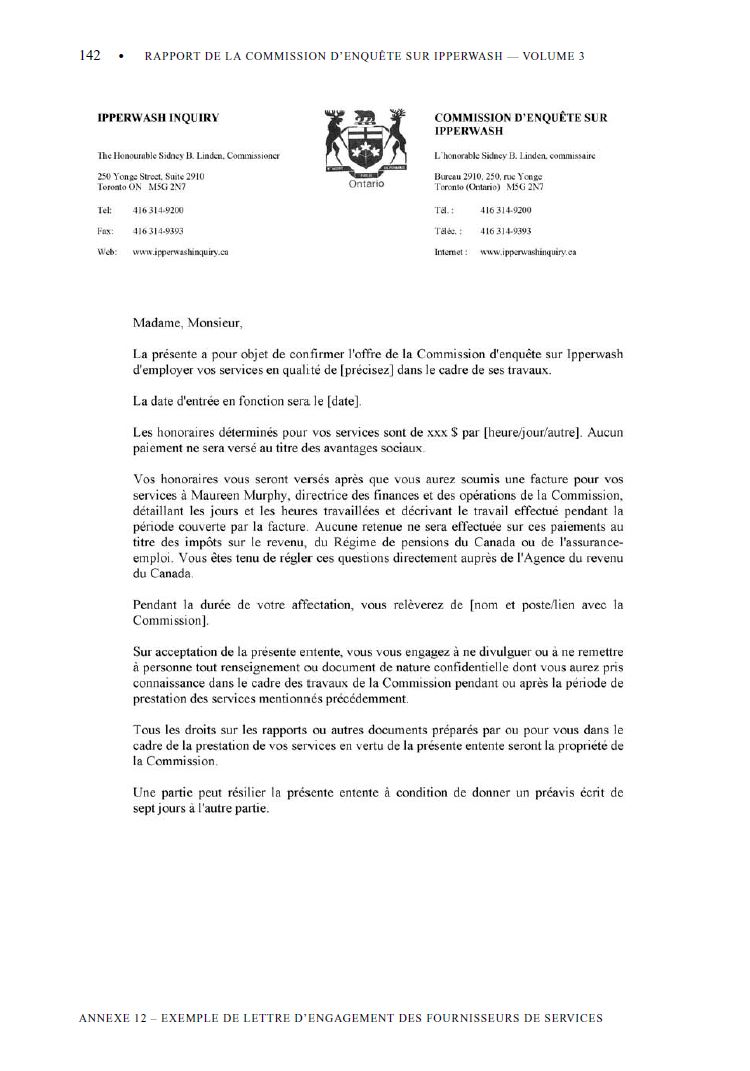 RAPPORT - VOLUME 3 - ANNEXE 12 - EXEMPLE – Publications Ontario