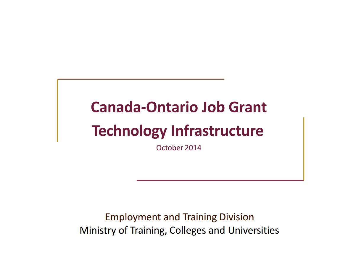 Canada-Ontario Job Grant technology infr – Publications Ontario