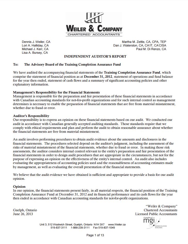 Financial Statements For Training Comple – Publications Ontario