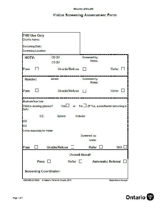 Vision Screening Assessment Form – Publications Ontario