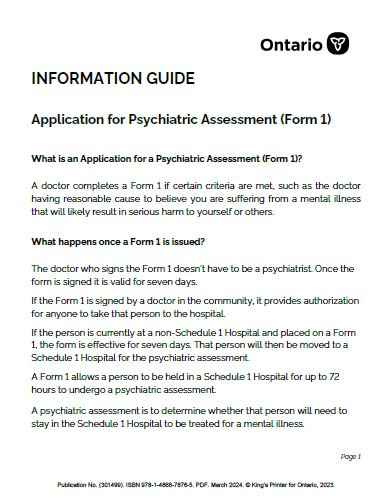 Application for Psychiatric Assessment – Publications Ontario