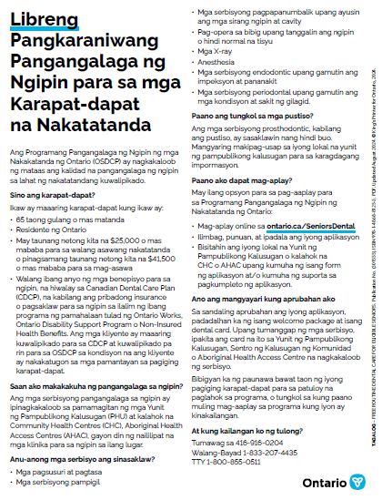 Free Routine Dental Care for Eligible Seniors (Tagalog) – Publications ...