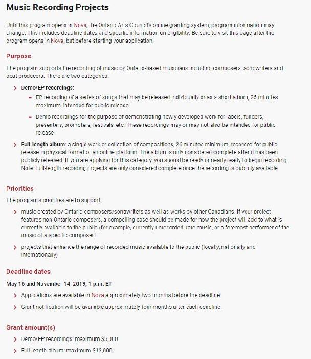 Music Recording Projects. – Publications Ontario