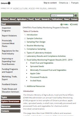 OMAFRA's Food Safety Monitoring Program & Results - Publications Ontario