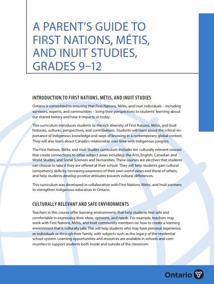 Parent's Guide to First Nations, Métis & Inuit Studies, Gr 9-12 ...