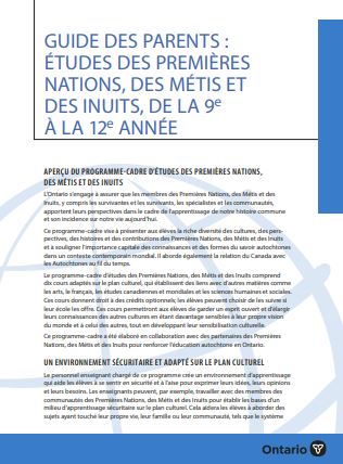 Guide des parents Études des Premières Nations - Publications Ontario