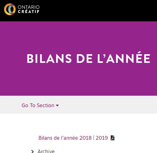 Ontario Créatif bilan de l'année 18/19 - Publications Ontario