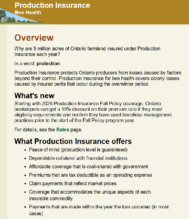 Production Insurance : Bee Health – Publications Ontario