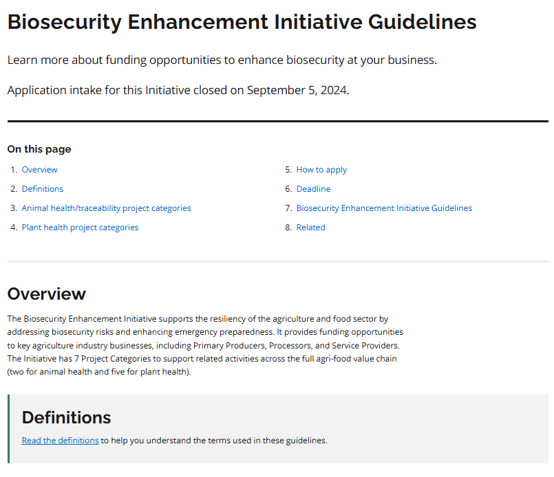 Biosecurity Enhancement Initiative Guidelines – Publications Ontario