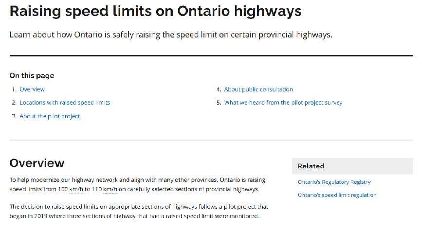 Raising speed limits on Ontario highways – Publications Ontario